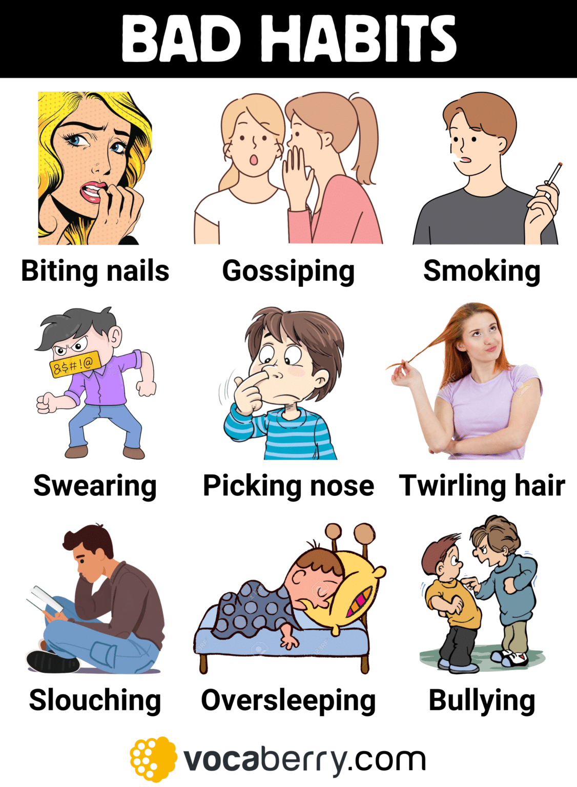 Bad Habits Vocabulary in English
