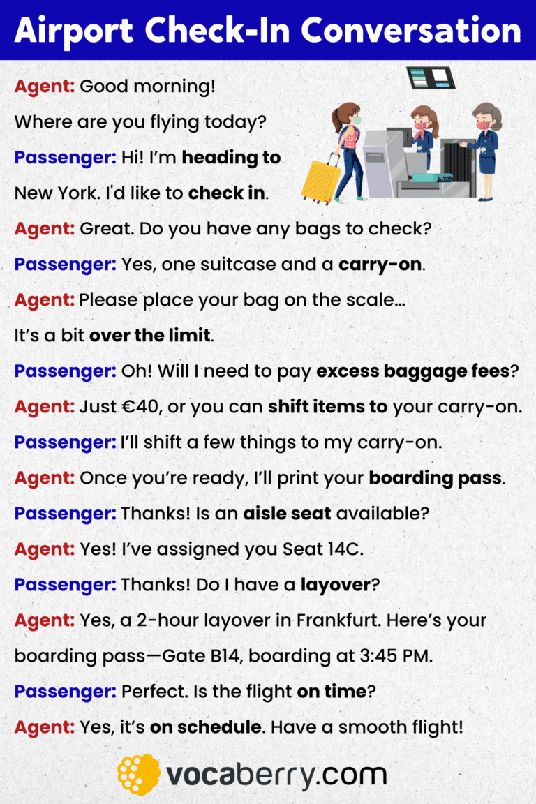 Airport Check-In Conversation in English – Dialogues & Vocabulary
