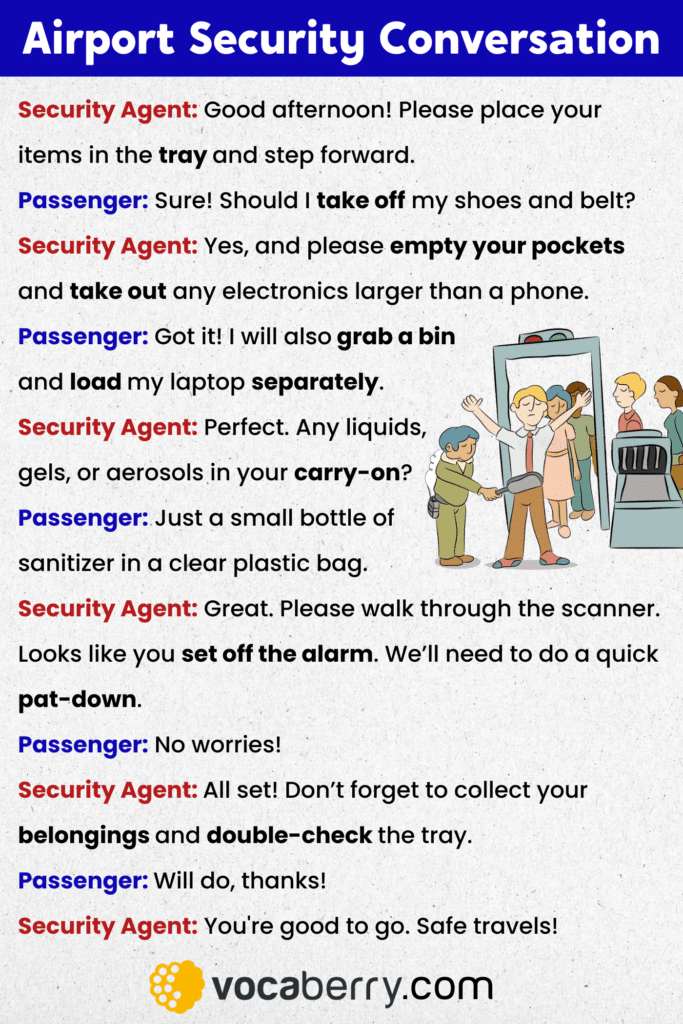 Airport Security Conversation in English – Dialogues & Vocabulary