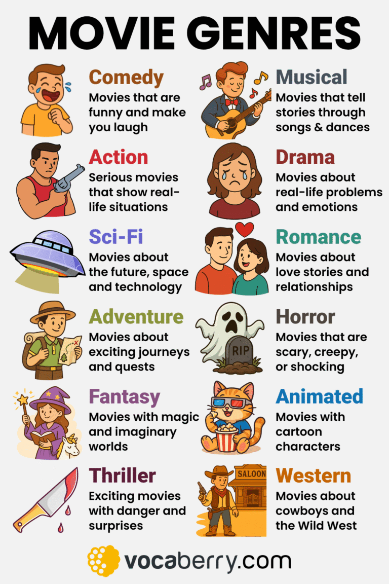 Movie Genres in English – Types, Definitions & Examples