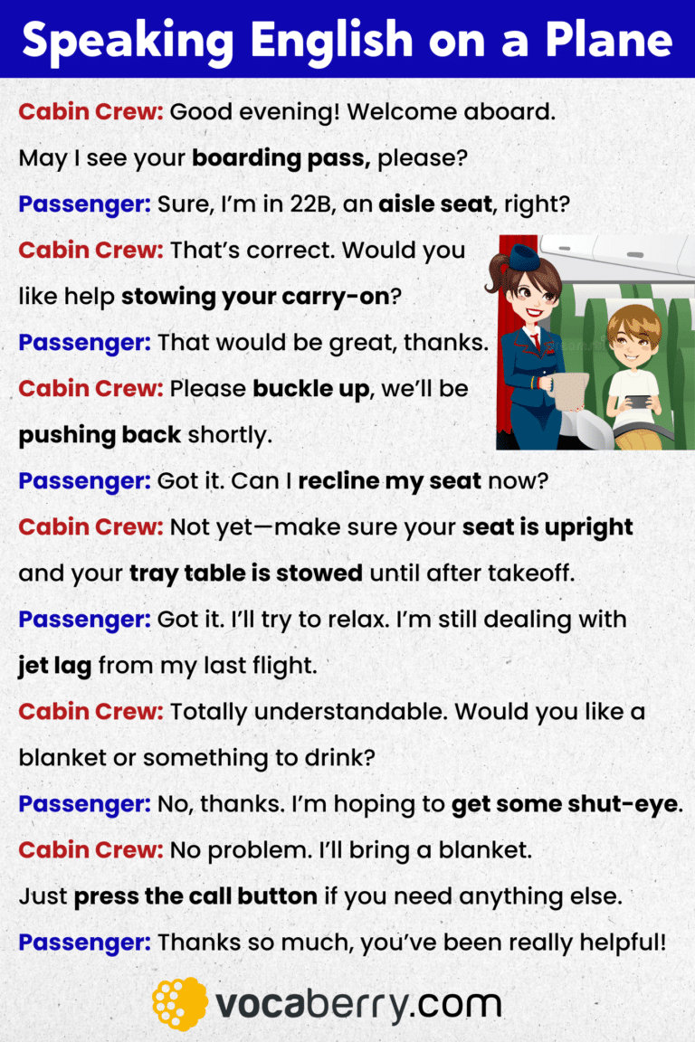 Speaking English on a Plane – Cabin Crew Dialogues & Vocabulary