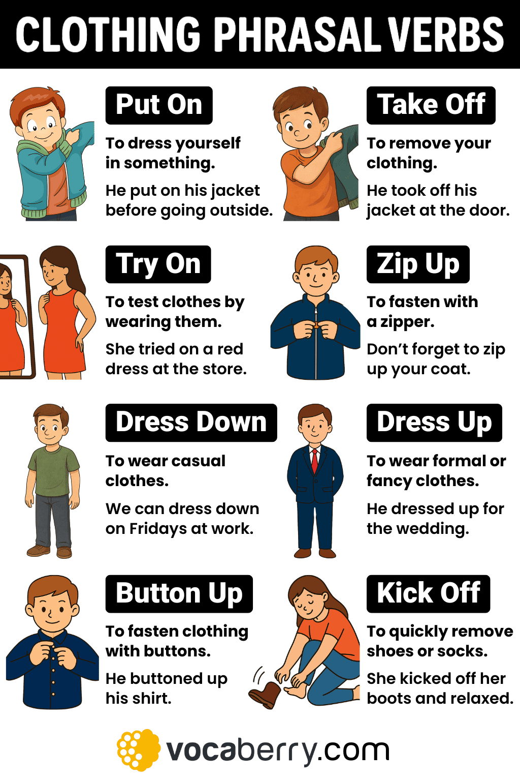Clothing Phrasal Verbs in English: Meaning and Examples